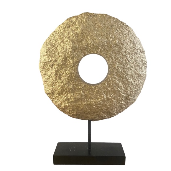 Accents | Geometric Gold Round Sculpture With Black Stand Home Decor ...